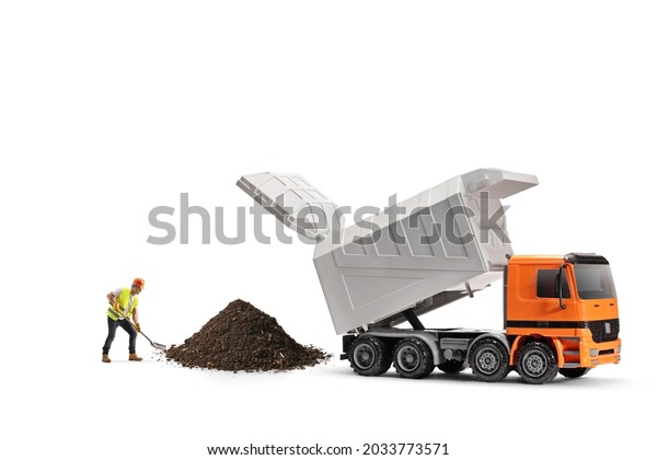 Dump Truck Construction Worker Digging Sand Stock Photo 2033773571 ...