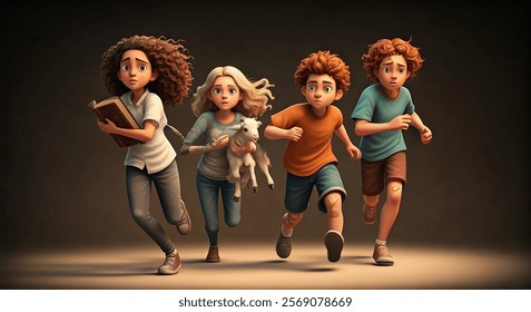 Dynamic Animated Scene Featuring Four 10-year-old AI-generated image ...