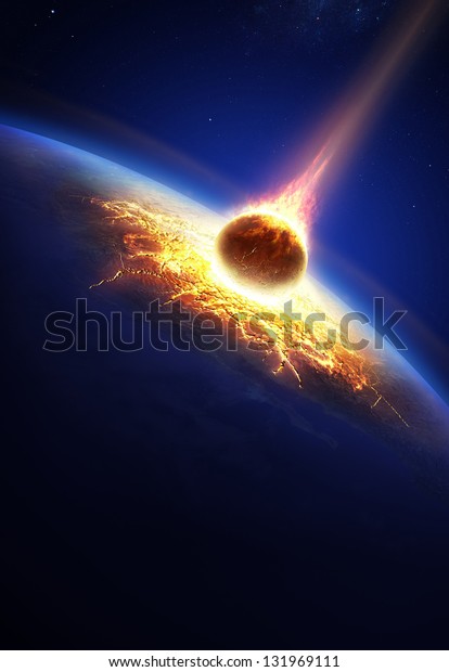 Earth Asteroid Colliding Elements This Image Stock Photo 131969111 ...