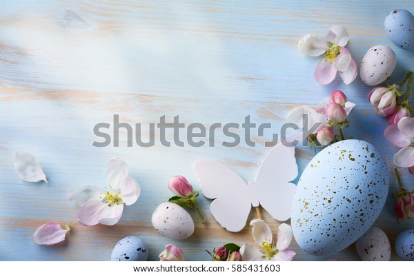 Easter Background Easter Eggs Spring Flowers Stock Photo (Edit Now ...