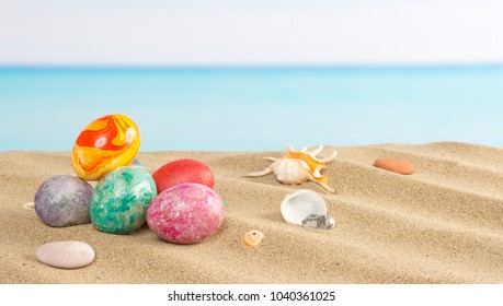 Easter On Beach Background Eggs On Stock Photo 1040361025 | Shutterstock