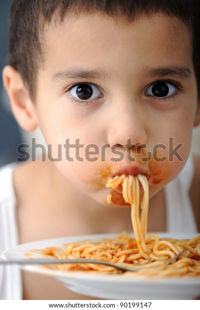 Eating Spaghetti Stock Photo (Edit Now) 90199147