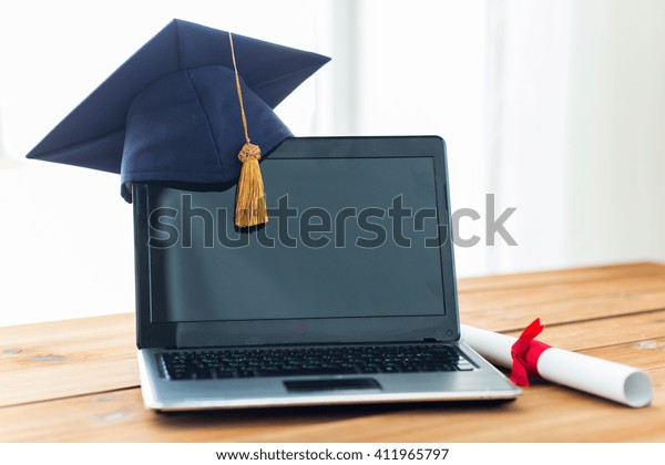 Education Graduation Technology Elearning Concept Close Stock Photo ...