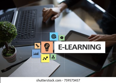 Elearning On Virtual Screen Internet Education Stock Photo 759573457 ...