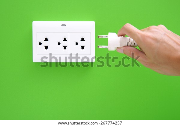 Electric Power Plug Hand Inserting Into Stock Photo 267774257 ...