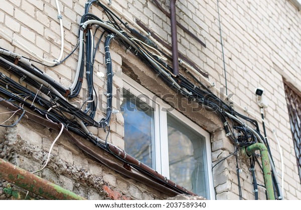 Electrical Cables On Wall House Stock Photo (Edit Now) 2037589340