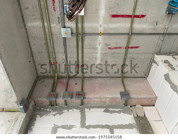 Electrical Conduit Blocks Installed Under Concrete Stock Photo ...