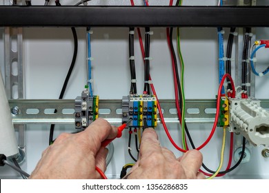 Electrical Controls Engineer Testing Circuit Wiring Stock Photo ...