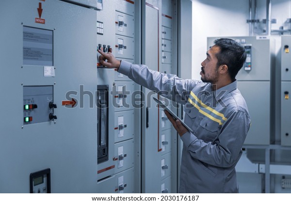 Electrical Engineer Working Check Electric Current Stock Photo ...