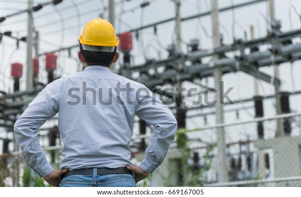 Electrical Engineer Working Standing Front Power Stock Photo 669167005 ...