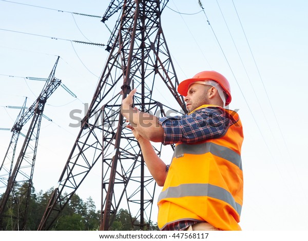Electrical Engineer Working Talking On Phone Stock Photo 447568117 ...