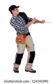 Electrician Pulling On Electrical Cable Stock Photo 124741990 ...