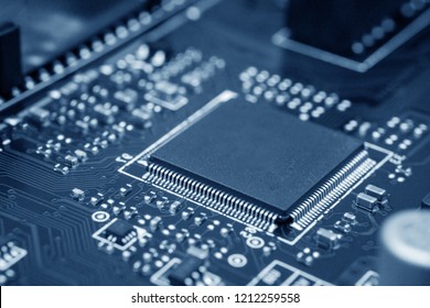 Integrated Semiconductor Microchip Microprocessor On Blue Stock Photo ...