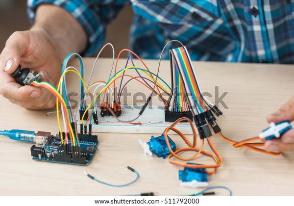 Electronic Component Connected Breadboard Laboratory Electrical Stock