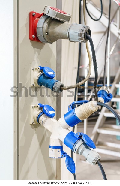Electronic Power Cables Connected Temporary Outdoors Stock Photo ...