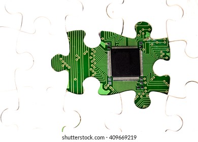 Electronics Puzzle Microchip Mounted On Circuit Stock Photo 409669219 ...