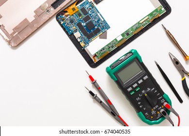 Electronics Repair Flat Lay Background Dissasembled Stock Photo ...