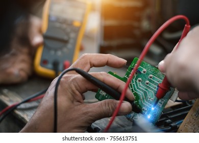 Electronics Technician Checking Circuit Board Failure Stock Photo ...