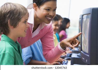 Elementary School Computer Class Teacher Stock Photo 12045775 ...