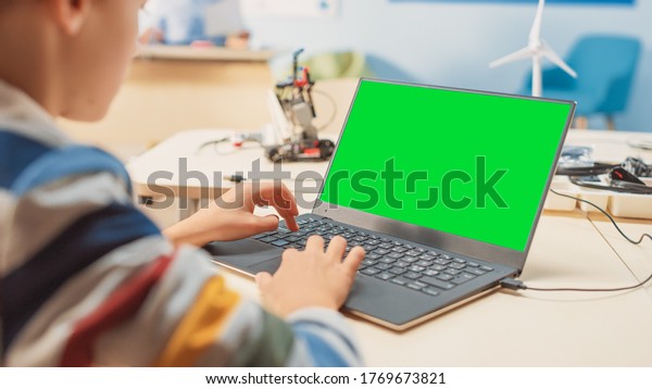 Elementary School Computer Science Classroom Over Stock Photo ...