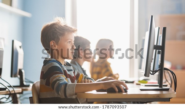 Elementary School Computer Science Classroom Smart Stock Photo ...
