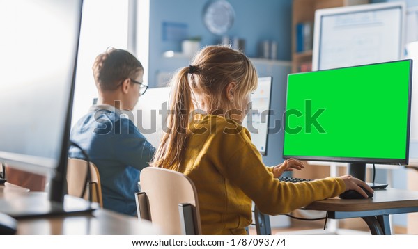 Elementary School Computer Science Classroom Cute Stock Photo ...
