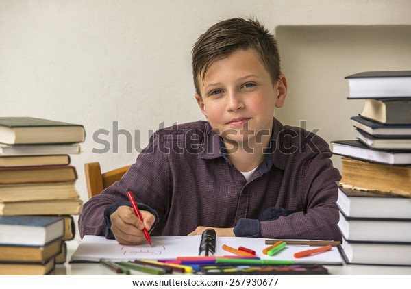 Elementary School Student Doing Homework Stock Photo (Edit Now) 267930677