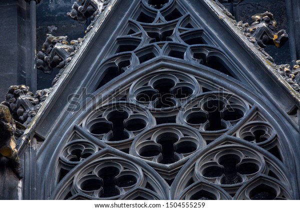 Elements Gothic Architecture Gable Wall Roserosette Stock Photo ...