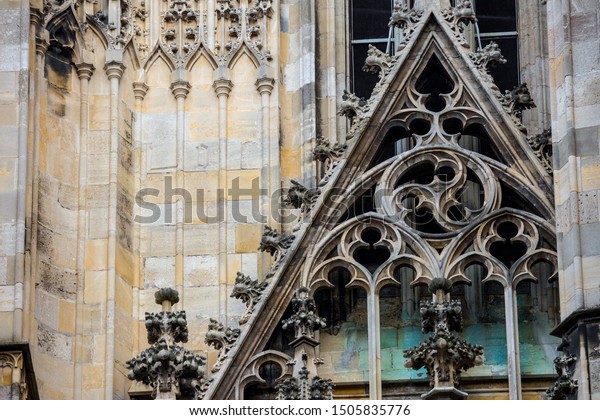 Elements Gothic Architecture Gable Wall Roserosette Stock Photo (Edit ...