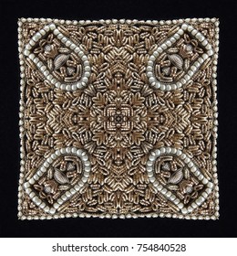 Embroidery Pattern Silver Thread Little Pearls Stock Photo 754840528 ...
