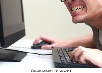Employee Using Computer Shouting Screaming Mad Stock Photo 1442910341 ...