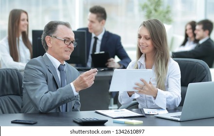 Employees Using Digital Tablet Work Financial Stock Photo 1342610897 ...