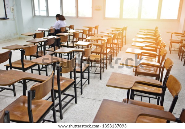 Empty Classroom Only One Student Sitting Stock Photo 1353137093 ...
