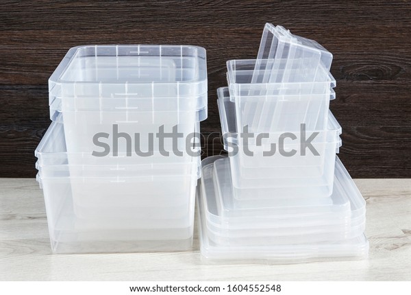 Empty Clear Plastic Storage Boxes Stacked Stock Photo 1604552548 ...