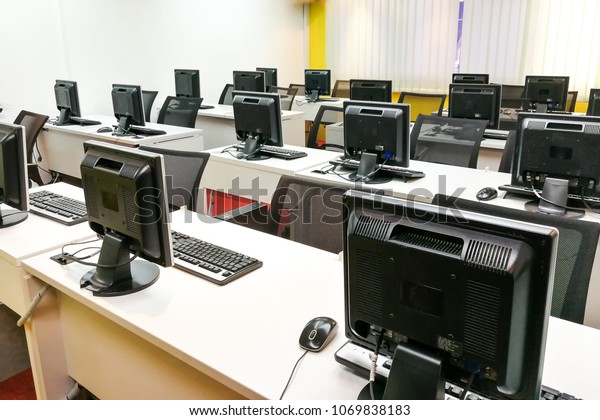 Empty Computer Classroom Rows Monitors On Stock Photo 1069838183 ...
