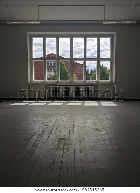 Empty Dark Room Large Windows Copyspace Stock Photo 1582515367 ...