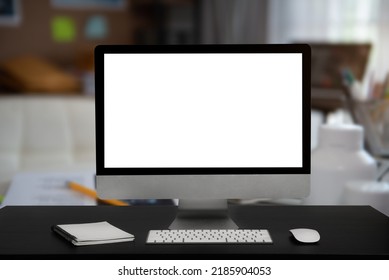 Empty Desktop Computer Minimal Office Room Stock Photo 2185904053 ...