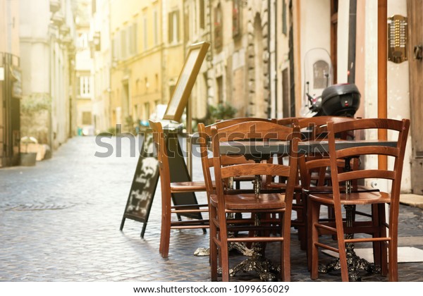 Empty Dining Table Chairs Standing Empty Stock Photo 1099656029 ...
