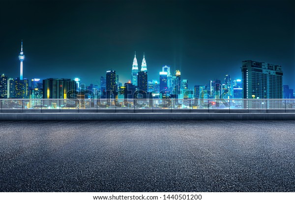 Empty Floor Platform Night View City Stock Photo (Edit Now) 1440501200