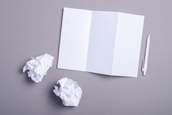Mockup of open and closed blank trifold with realistic shadows, for ...