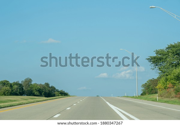 Empty Interstate Highway Under Blue Sky Stock Photo 1880347267 ...