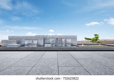 Empty Marble Square Artificial Waterfall Blue Stock Photo 732625822 ...