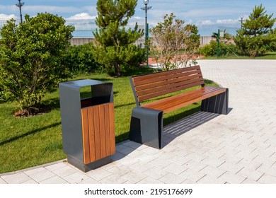 Empty Modern Bench Garbage Can City Stock Photo 2195176699 | Shutterstock