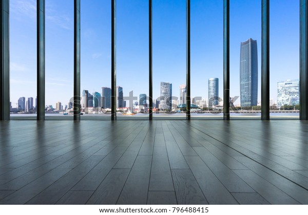 Empty Office Window Panoramic Cityscape Shanghai 库存照片（立即编辑）796488415