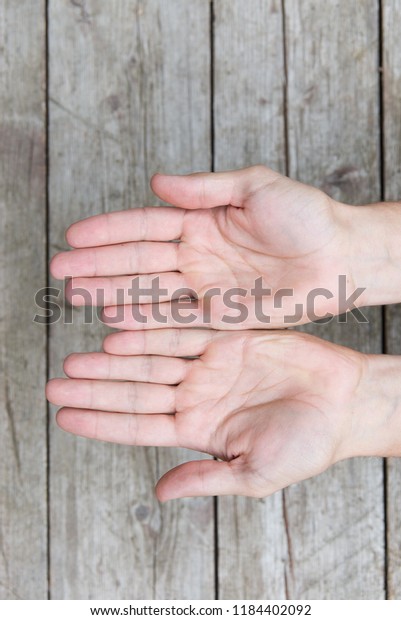 Empty Open Palms Above Table Top Stock Photo 1184402092 | Shutterstock
