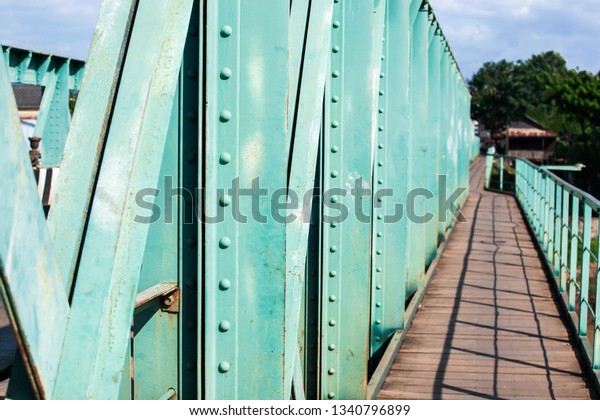 Empty Pedestrian Bridge Section Old Green Stock Photo 1340796899 ...