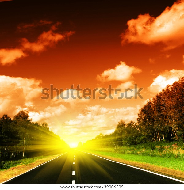 Empty road at sunset. - Stock Image - Everypixel