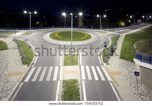 Empty Roundabout Night Stock Photo (Edit Now) 754103752