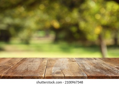 Empty Rustic Table Front Countryside Background Stock Photo 2100967348 ...