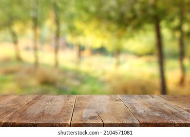 Empty Rustic Table Front Countryside Background Stock Photo 2104571081 ...